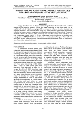 7 analisis perilaku aliran terhadap kinerja roda air arus bawah untuk ...