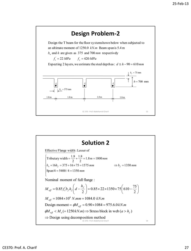 Lec06 Analysis and Design of T Beams (Reinforced Concrete Design I ...