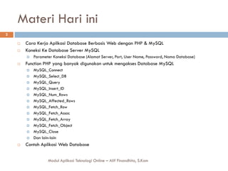 aplikasi teknologi online - aplikasi database berbasis web | PDF