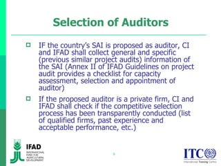 Terms of Reference for Selection of Auditors Audit Reports and Audit ...