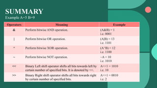 Bitwise operators | PPTX | Programming Languages | Computing