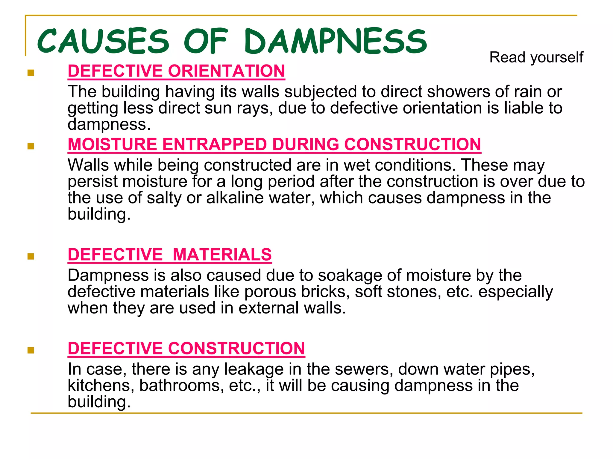 7 building construction part 1 pre-construction work,dampness and doors - edit | PPTX