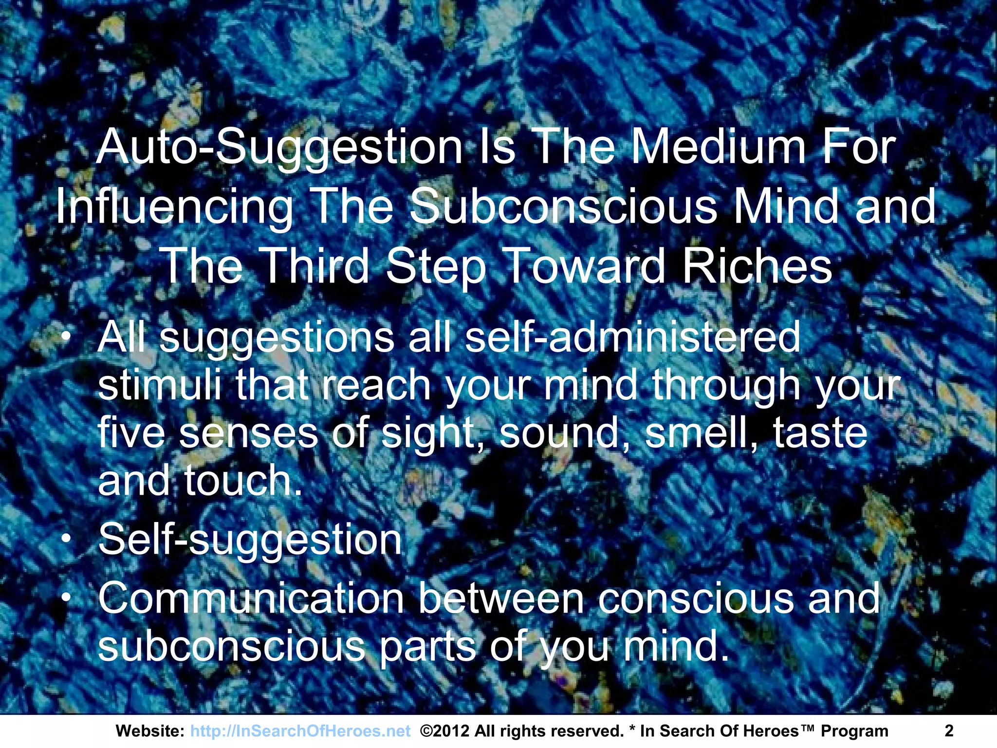 Napoleon Hill's Think and Grow Rich Autosuggestion | PPT | Financial ...