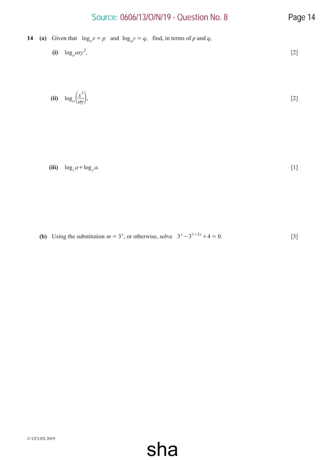 7 Cie Igcse Additional Mathematics Topical Past Paper Logarithmic And Exponential Functions 1 Pdf