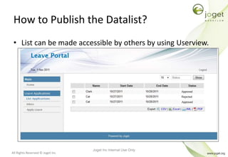 Joget Workflow v5 Training Slides - Module 7 - Designing your first Datalist | PPTX ...