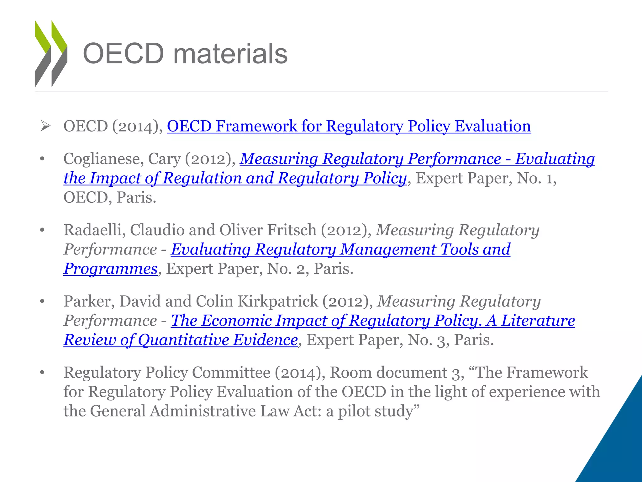 OECD Framework for Regulatory Policy Evaluation, Launch of the report ...