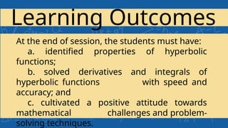 Calculus 3_Hyperbolic Functions PPT for Grade 12 | PPT