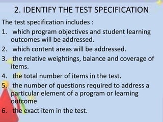 identify the test specification | PPT