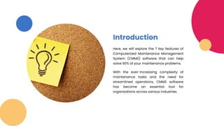 7 Key Features of CMMS Software that Solve of Your Maintenance Problems | PDF