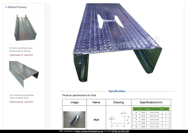 Light gauge steel standard metal studs general sizes