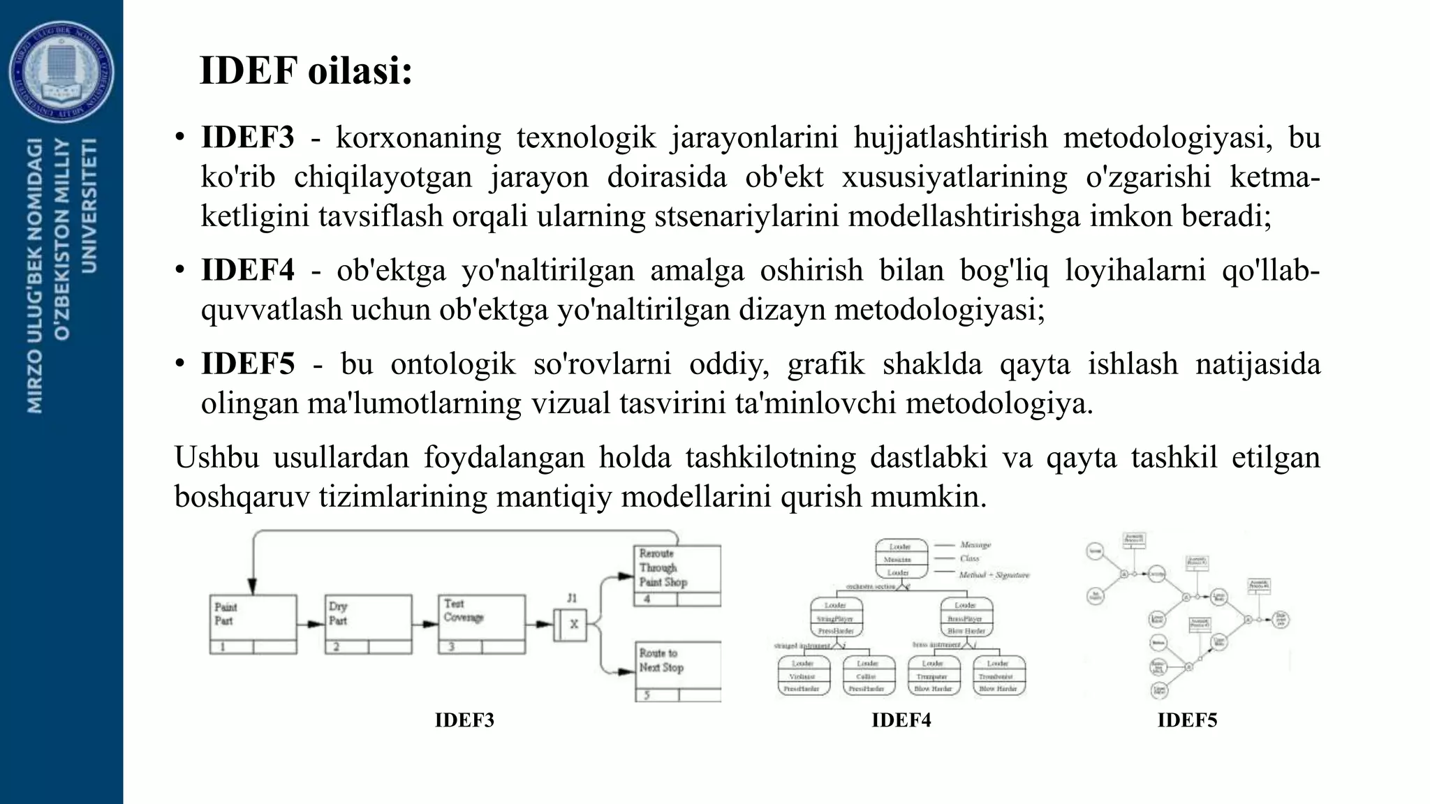 Vizual modellashtirish IDEF metodologiyasi | PPTX