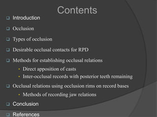 Occlusion in Removable Partial Dentures | PPTX