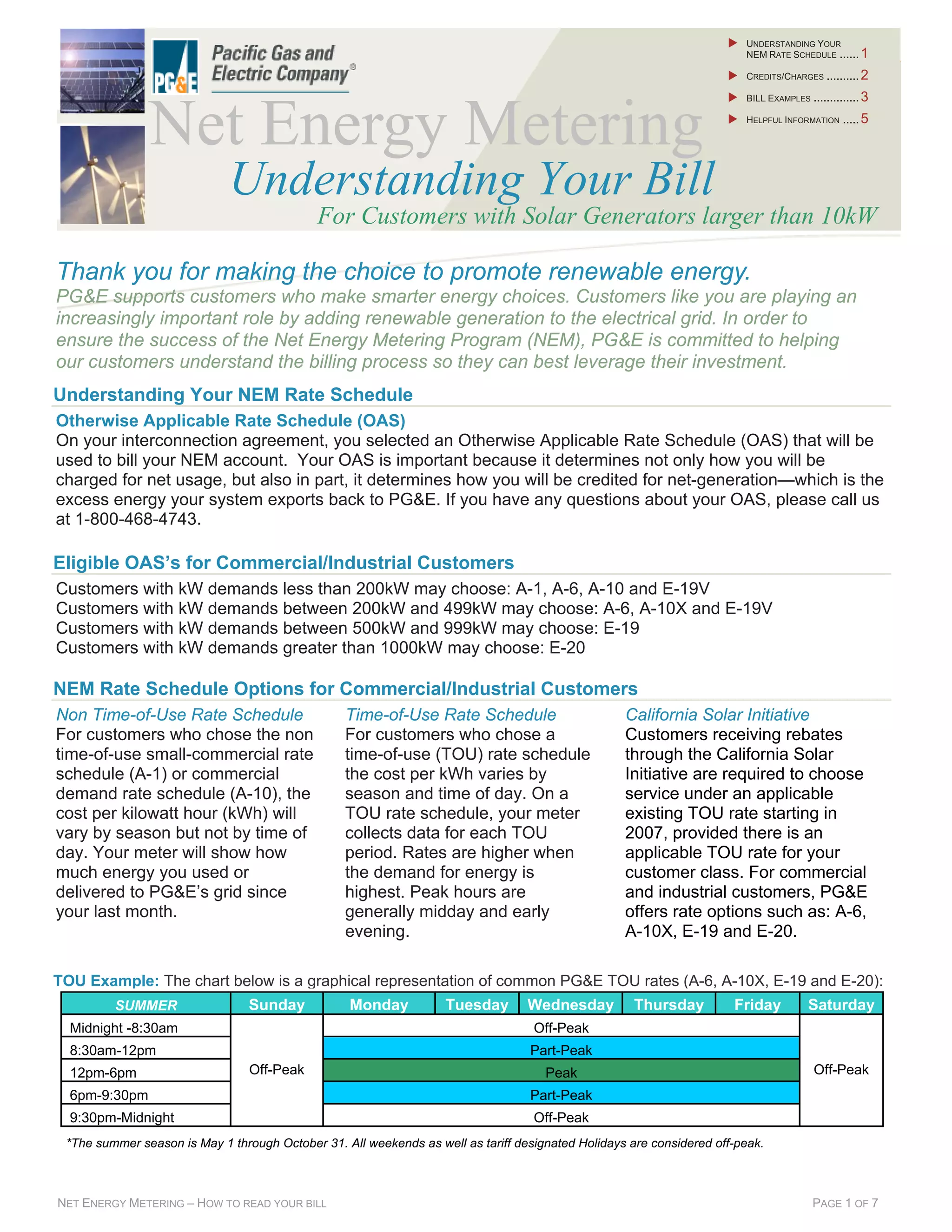 7. pg&e understanding your bill commercial-w solar | PDF