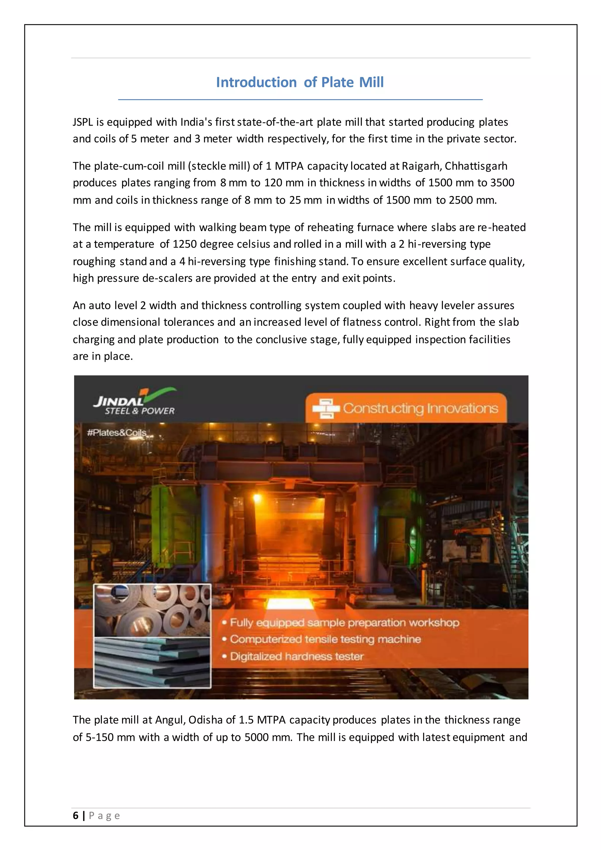 Industrial Training Report on Plate Mill | DOCX