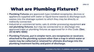Plumbing Fixtures - ArBU121: Plumbing and Sanitary Systems | PDF