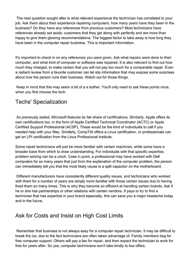 7 questions to ask a computer service tech | PDF | IT and Internet ...