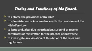 Powers-of-the-Board of Midwifery in the Philippines.ppt | Law