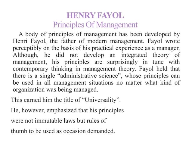 Henry Fayol's Principles of Management | PPT