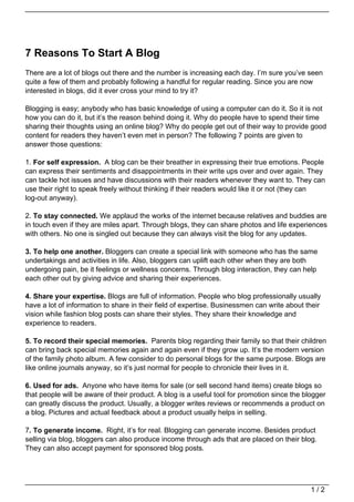 7 Reasons To Start A Blog | PDF