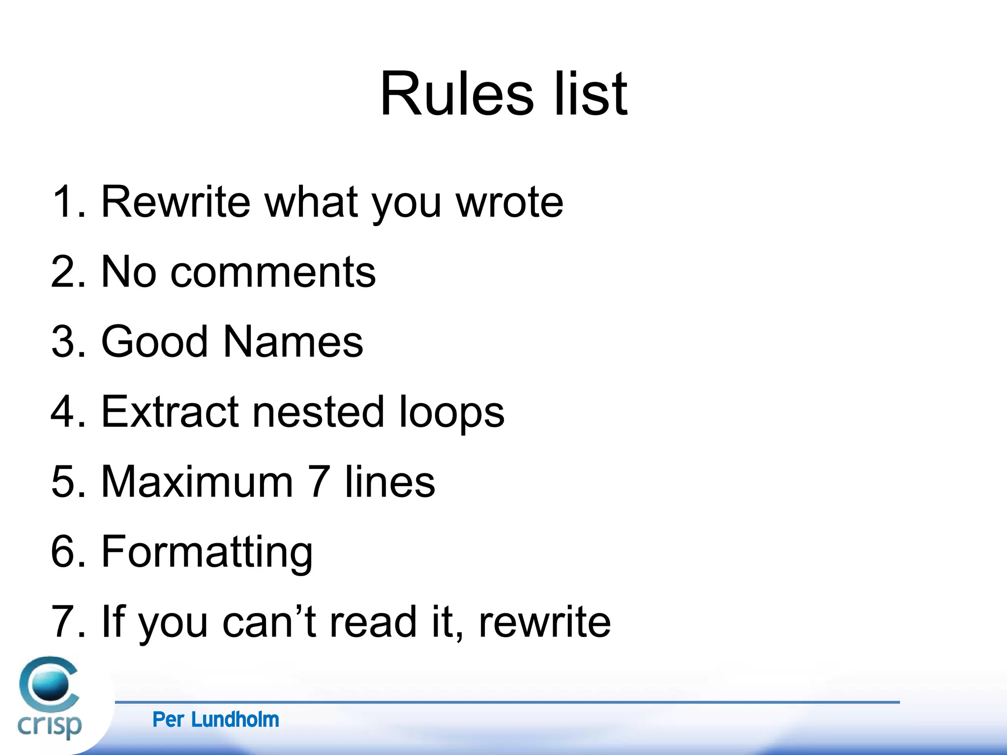 7 rules on code readability | PPT