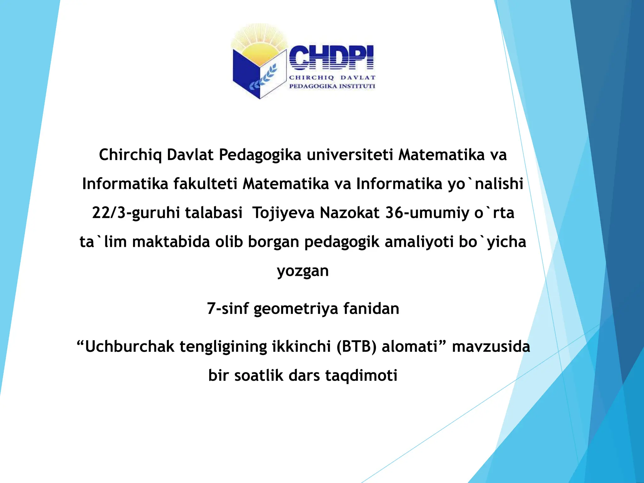 7-sinf Geometriya fanidan Uchburchak tengligining ikkinchi (BTB ...