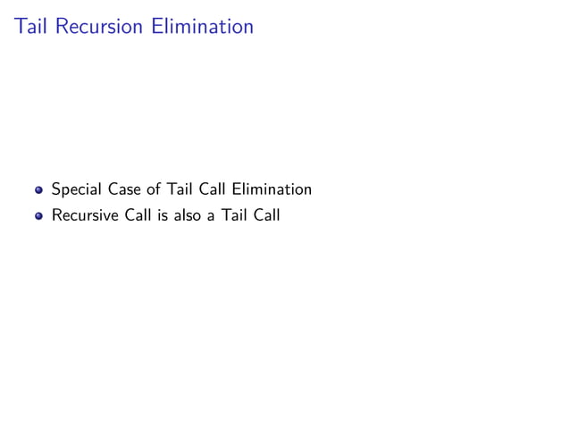 Tail Call Elimination in Open Smalltalk | PPT