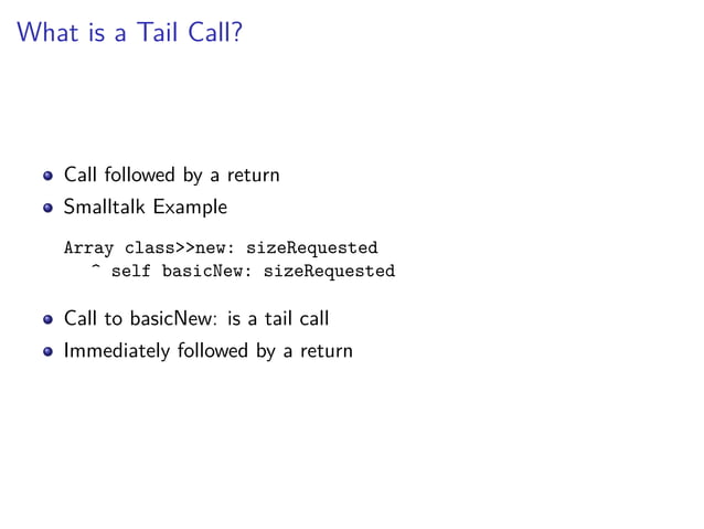 Tail Call Elimination in Open Smalltalk | PDF