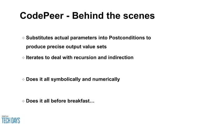 Tech Days 2015: CodePeer - Introduction and Examples of Use | PPT