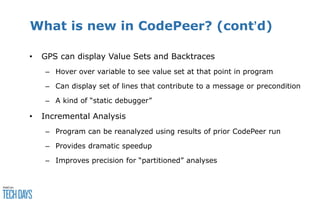 Tech Days 2015: CodePeer - Introduction and Examples of Use | PPT