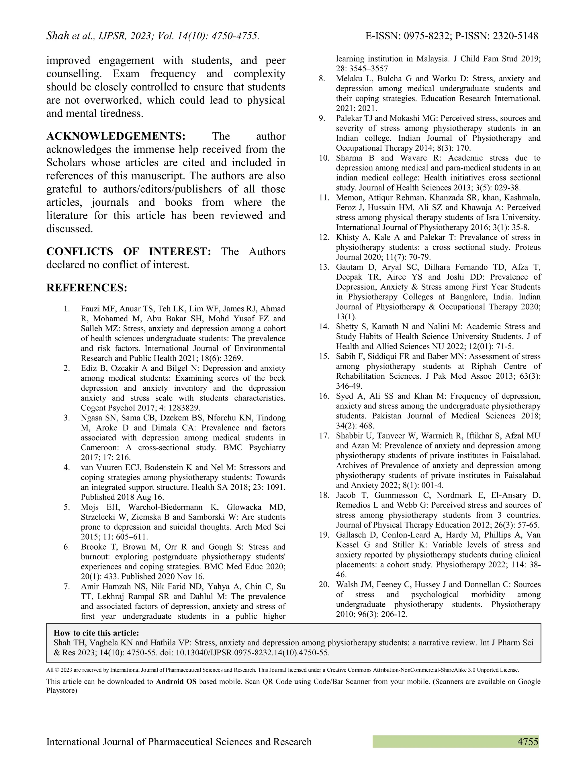 "Stress, Anxiety, and Depression among Physiotherapy: A Narrative Review." | PDF