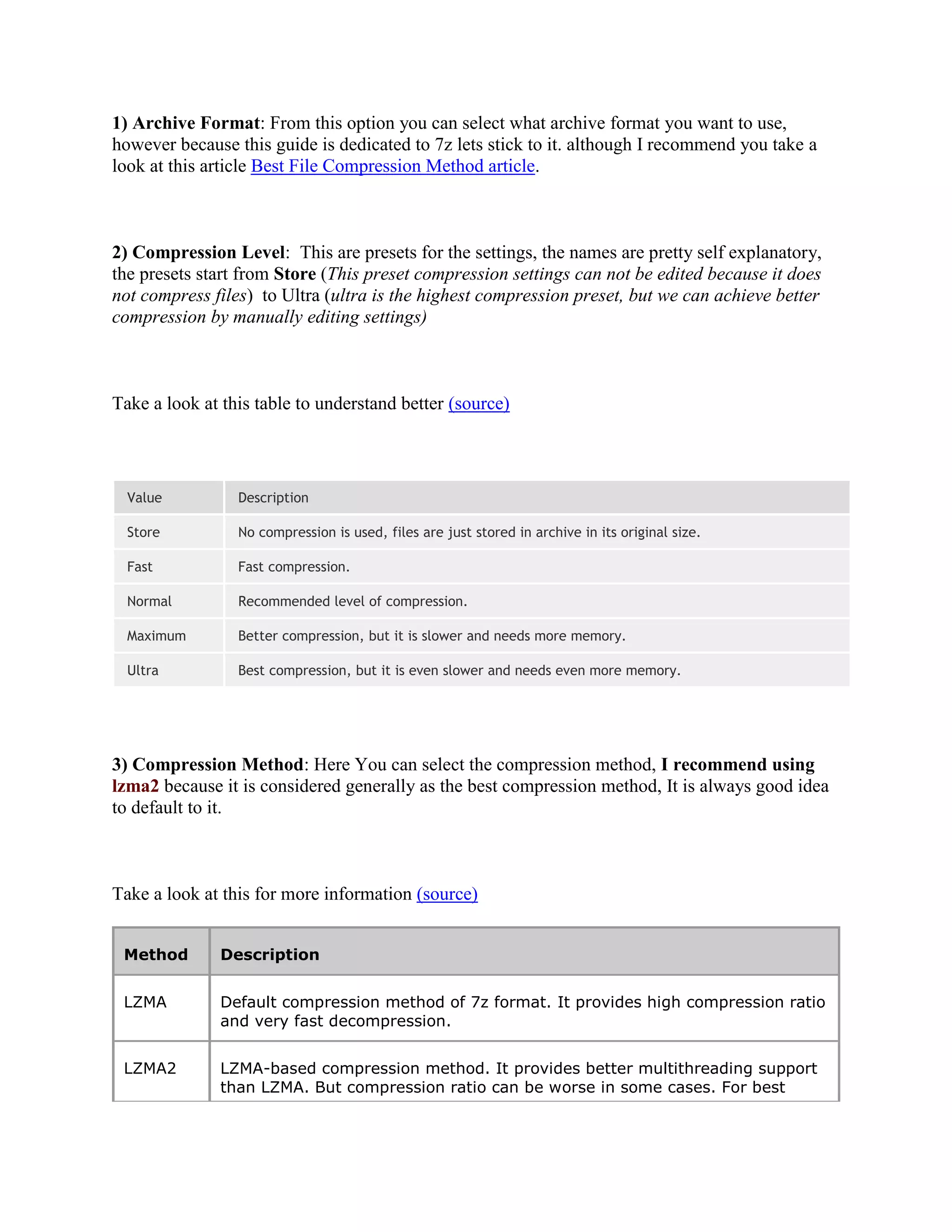 7-zip compression settings guide | PDF