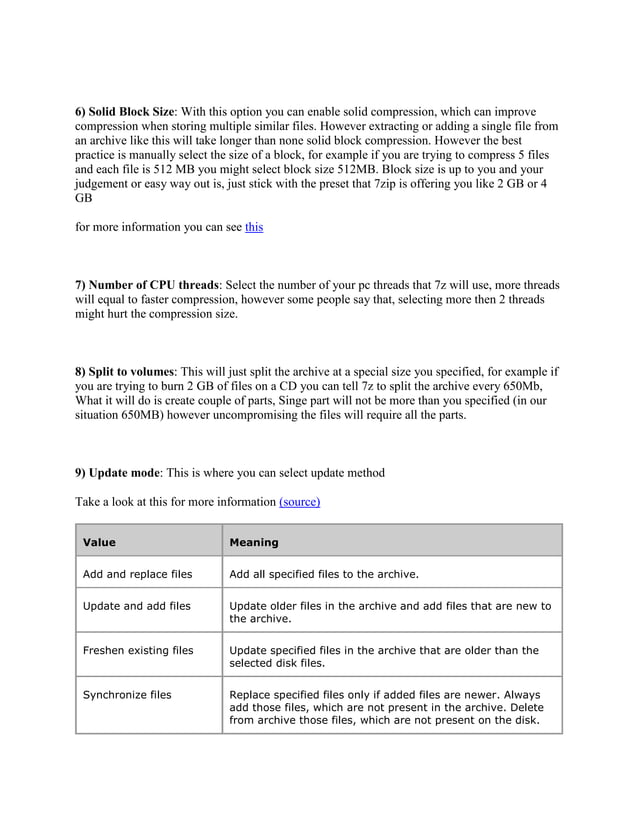 7-zip compression settings guide | PDF