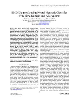 EMG Diagnosis using Neural Network Classifier with Time Domain and AR Features | PDF