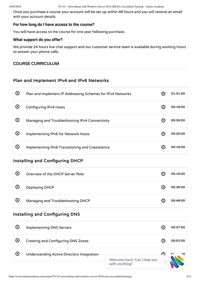 70 741 - networking with windows server 2016 (mcsa) accredited training - Adams Academy | PDF