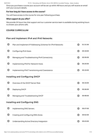 70 741 - Networking With Windows Server 2016 (MCSA) Accredited Training - Adams Academy | PDF
