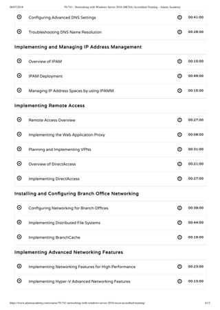 70 741 - Networking With Windows Server 2016 (MCSA) Accredited Training - Adams Academy | PDF