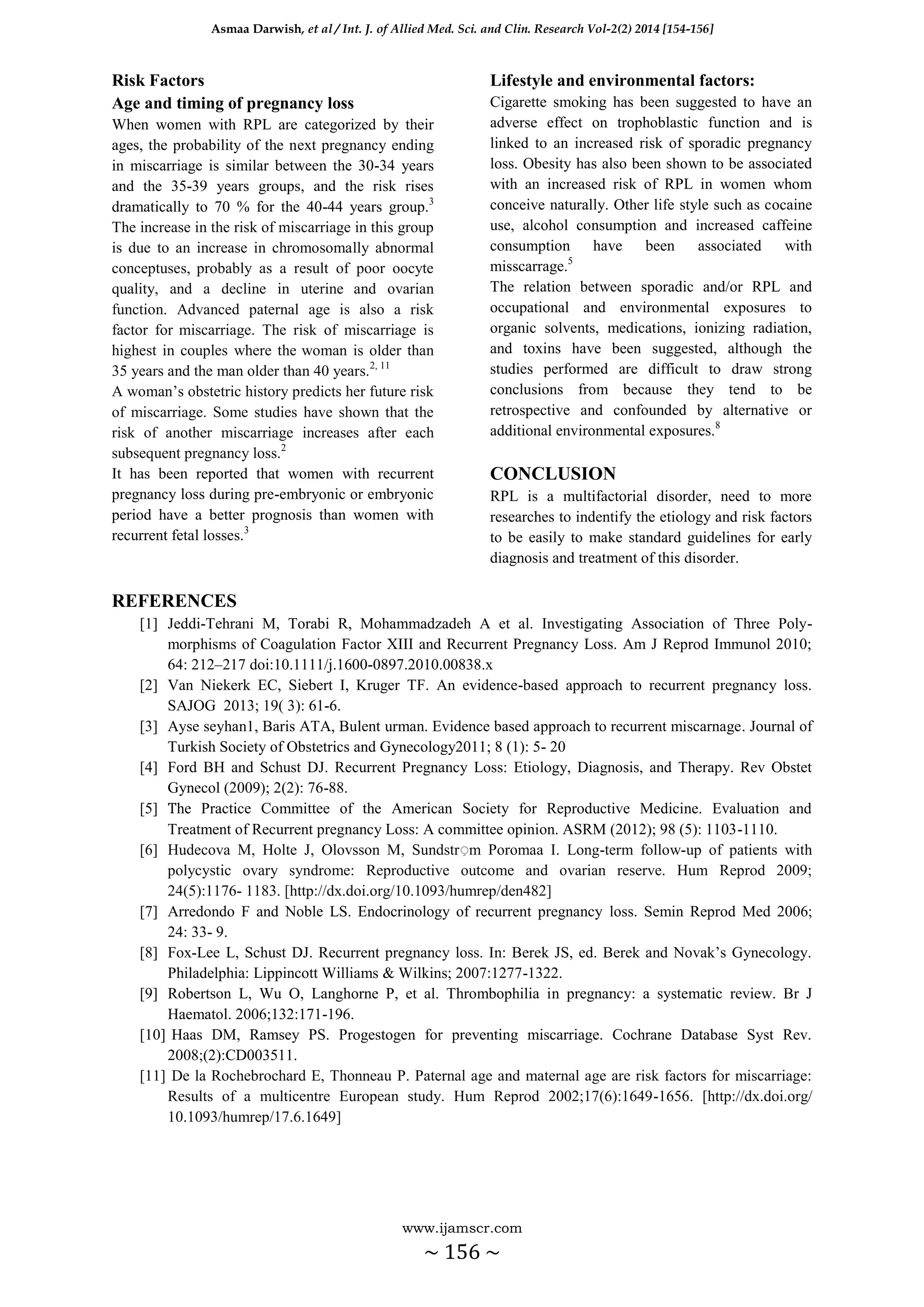 Overview on Recurrence Pregnancy Loss etiology and risk factors | PDF