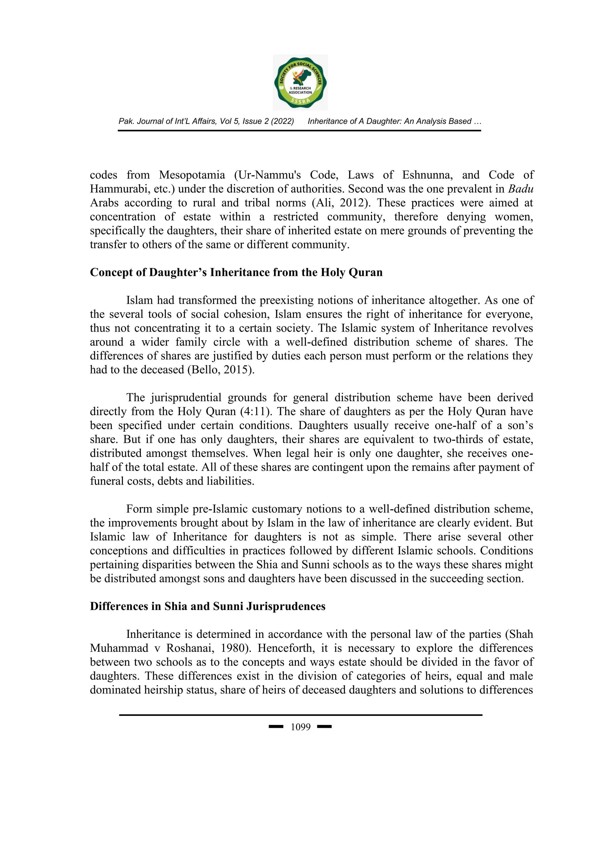 Inheritance of a Daughter - An Analysis Based on Islam & Laws Prevalent ...