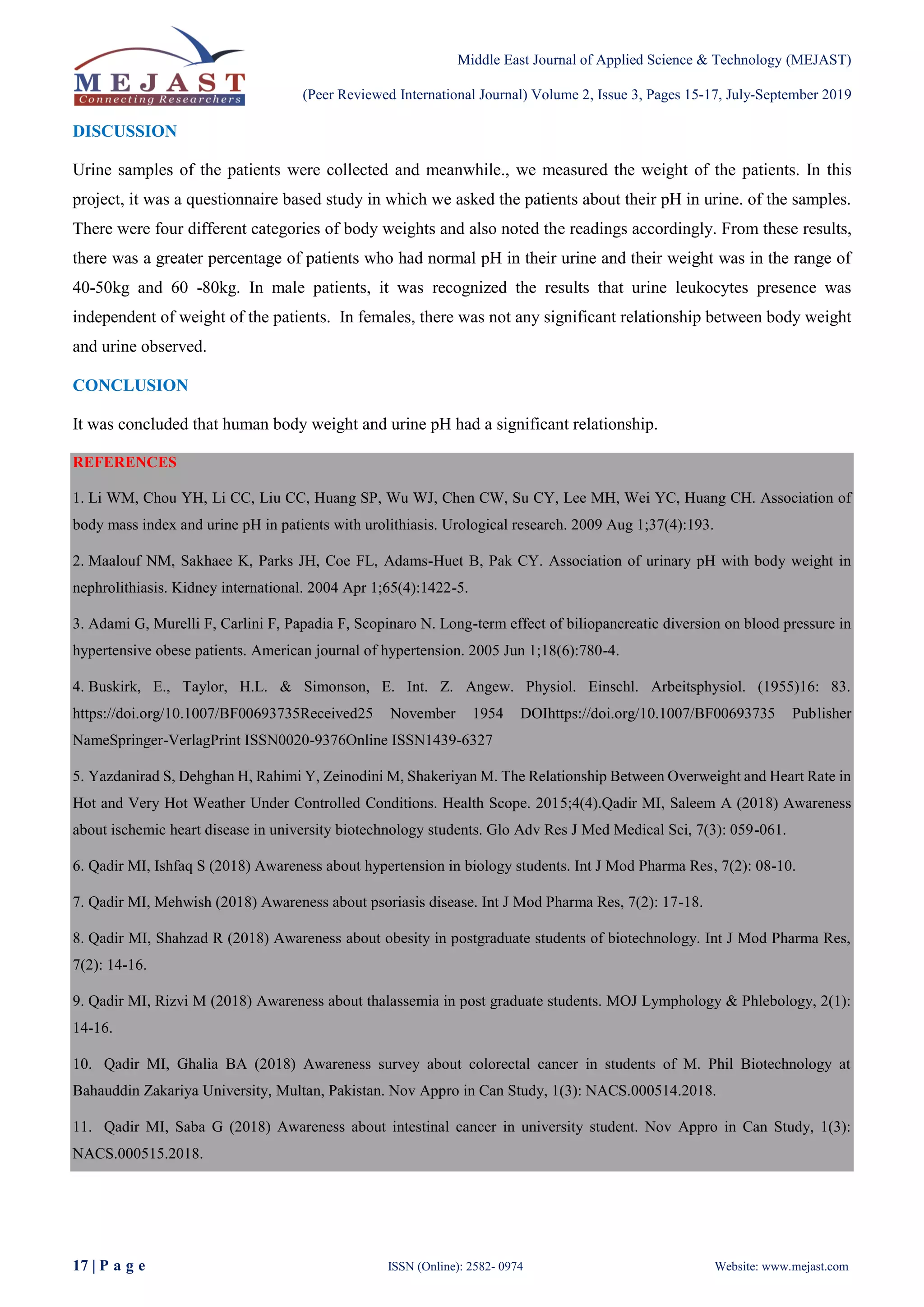 Relationship between Human Body Weight and Urine pH | PDF