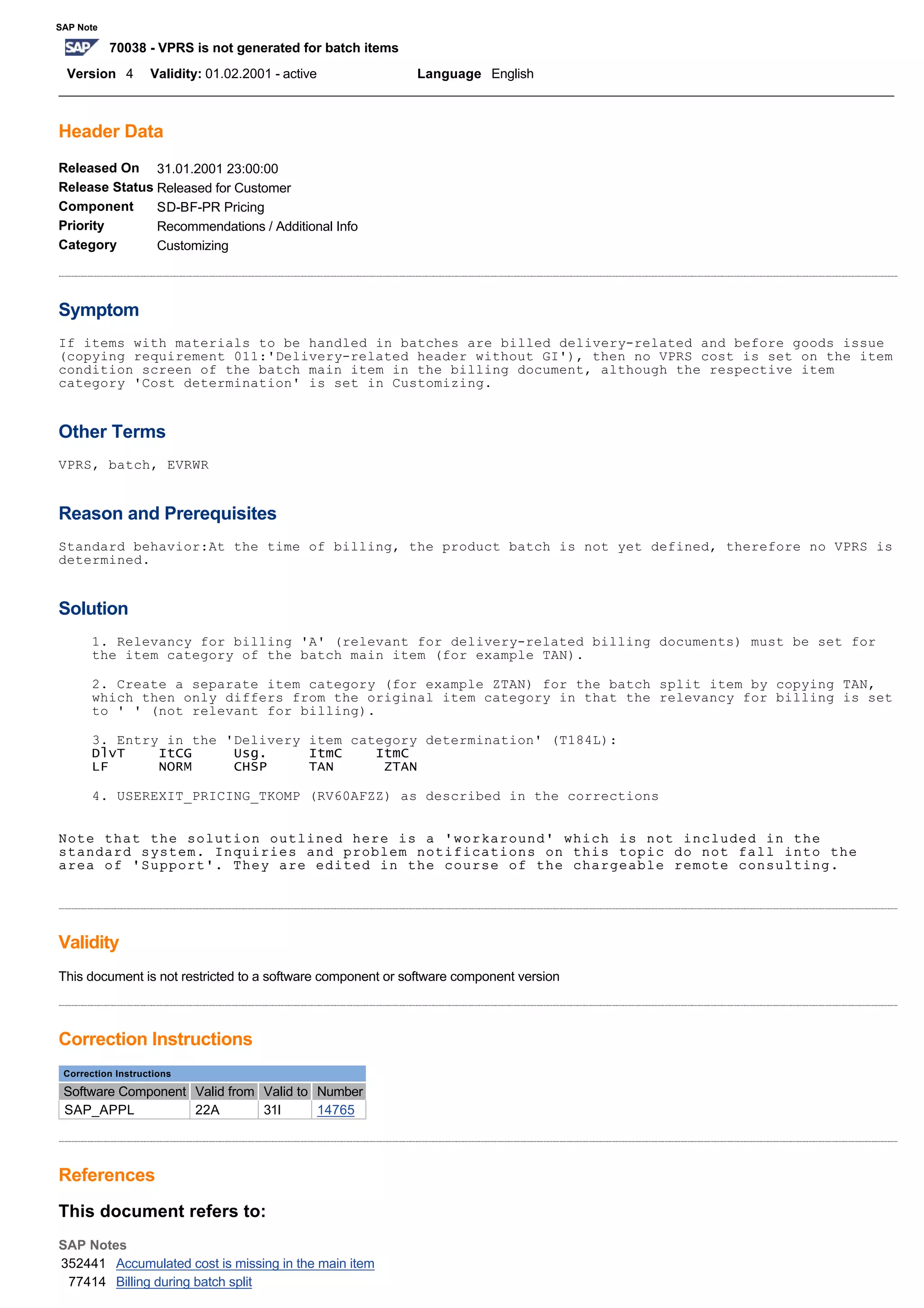 70038 vprs is not generated for batch items | PDF