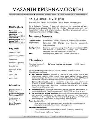 Vasanth Resume Snapshot | PDF