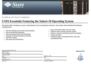 Mohammed Mohammed Zaki Unix Certificate | PPT