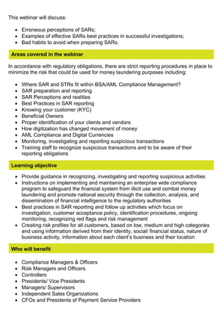 Suspicious Activities Reports, Perceptions and Reality in AML ...