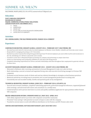 Summer 2017 Updated Resume | PDF | Career Planning | Careers