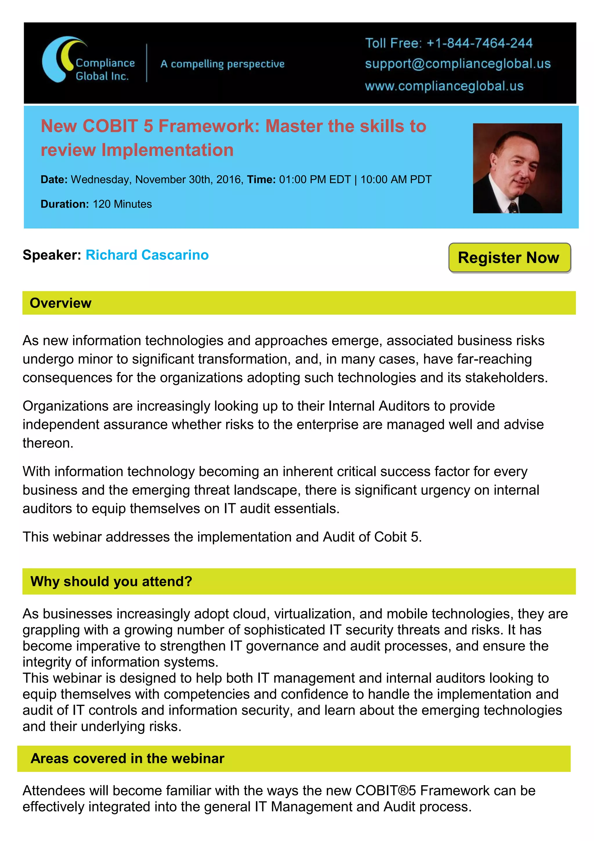 New COBIT 5 Framework: Master the skills to review Implementation - By ...