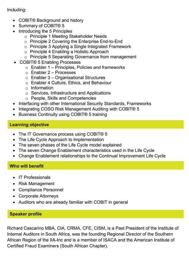 New COBIT 5 Framework: Master the skills to review Implementation - By ...