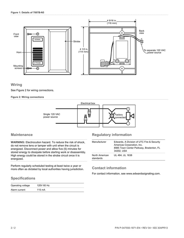 Edwards Signaling 7007B-N5 Installation Manual | PDF