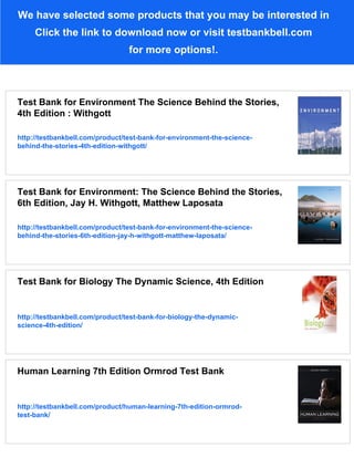 Test Bank for Essential Environment The Science Behind the Stories, 4th ...