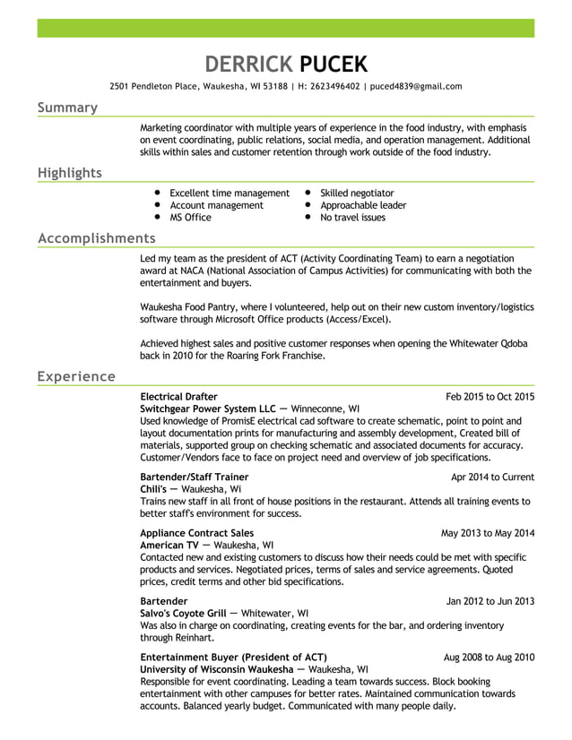 Derrick Pucek Resume | PDF