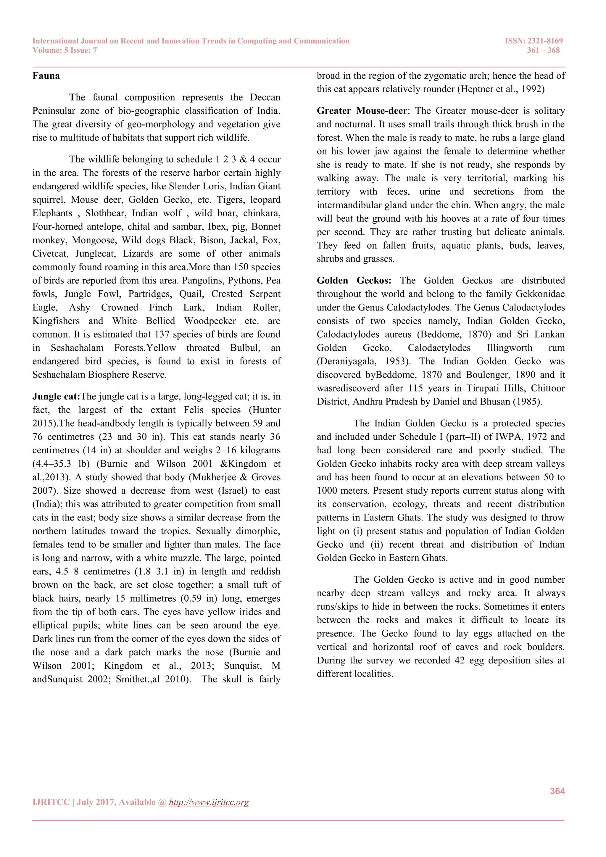 Conservation of fauna of Seshachalam Biosphere Reserve – An overview | PDF